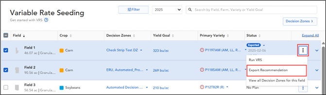 Exporting Variable Rate Seeding (VRS) Recommendations – Granular Insights