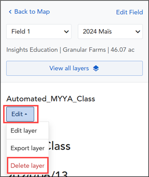 Next Generation Insights – Delete a Field Layer – Granular Insights